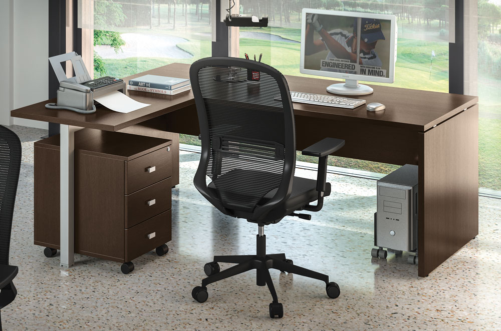 Scrivania Linux 8080 (Profondità 80 Cm) con Estensione e Cassettiera Moovy - Linekit